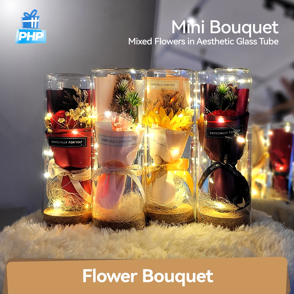Jual #PHP Buket Bunga Mini Aesthetic / Flower Bouquet with Glass Tube ...