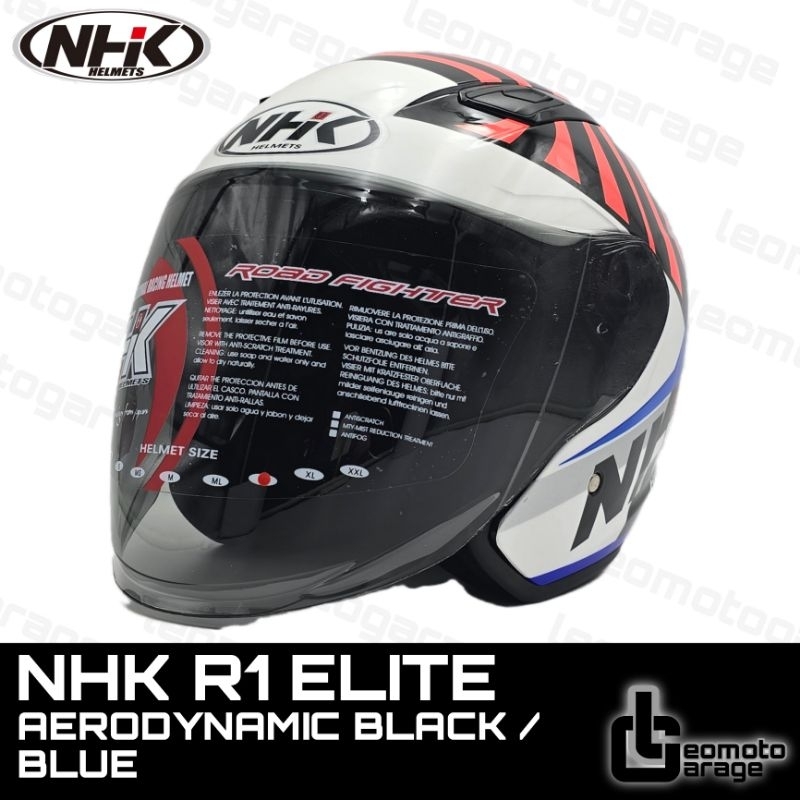 Jual HELM NHK R1 ELITE AERODYNAMIC HELM HALF FACE BLACK / BLUE | Shopee ...