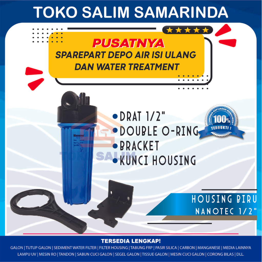 Jual Housing Filter Air Nanotech 10" Biru Drat 1/2" Double O-Ring ...