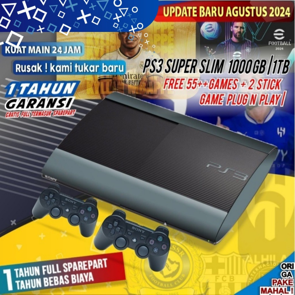 Jual New PS3 500GB SuperSlim CFW Sony Asli Full Games + 2 Stik | Garansi 1 Tahun | Shopee Indonesia