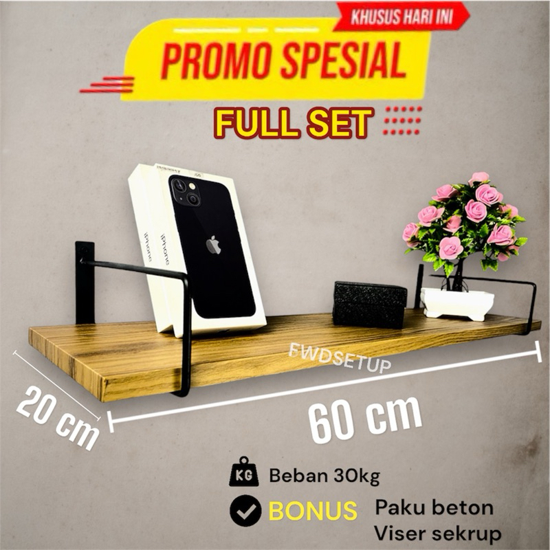 Jual Rak Ambalan Dinding Minimalis 60x20cm Buku Kayu Tempel Kosmetik ...