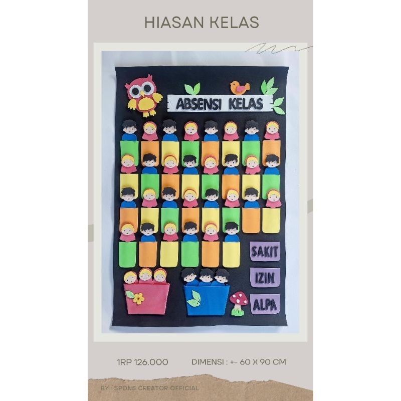 Jual PAPAN ABSENSI KELAS KREATIF 60 X 90 CM LENGKAP | Shopee Indonesia