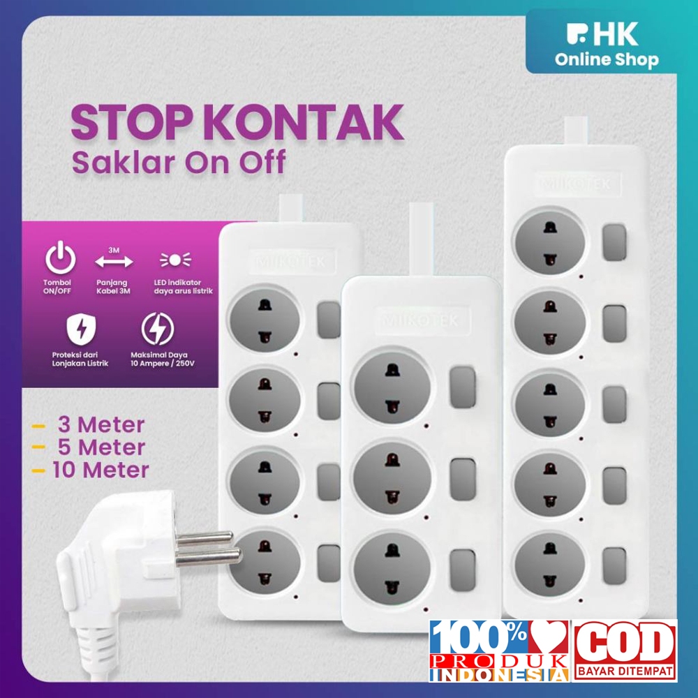 Jual Stop Kontak Kabel Switch 3/4/5 Lubang 3/5/10 Meter SNI Saklar On ...