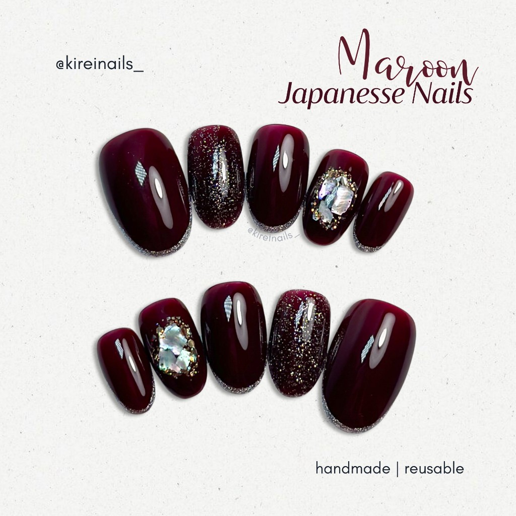 Jual MAROON JAPANESE NAILART | KUKU PALSU WEDDING | PRESS ON NAILS ...