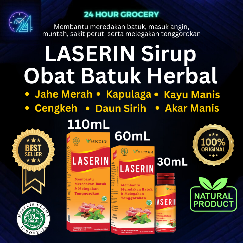 Jual Laserin Sirup Obat Batuk Herbal dari Jahe Merah, Cengkeh, Kapulaga ...