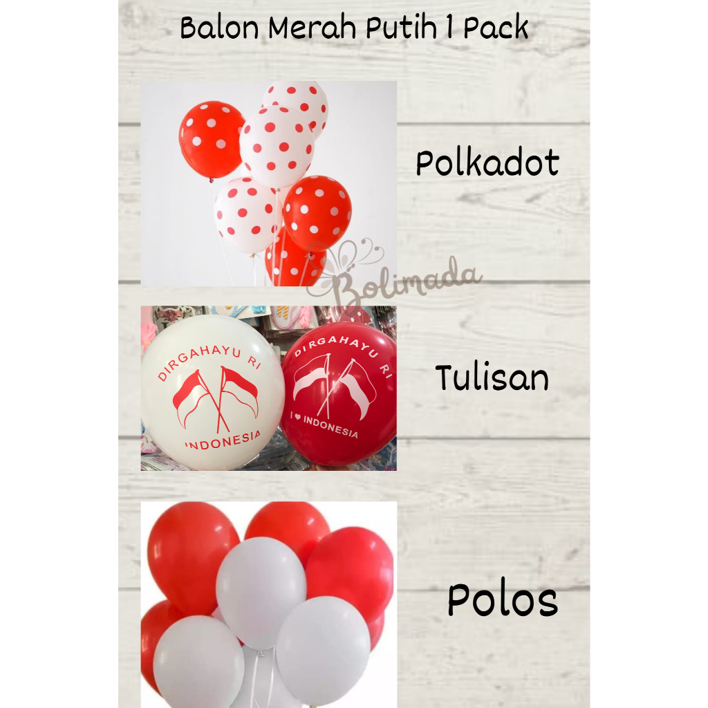 Jual 50 pcs balon merah putih polkadot tulisan polos balon latex merah ...