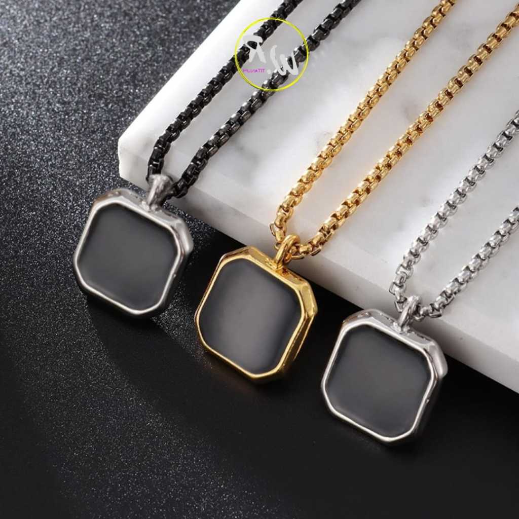 Jual KALUNG TITANIUM PRIA WANITA MODEL ROLO LIONTIN PERSEGI LIONTIN ...