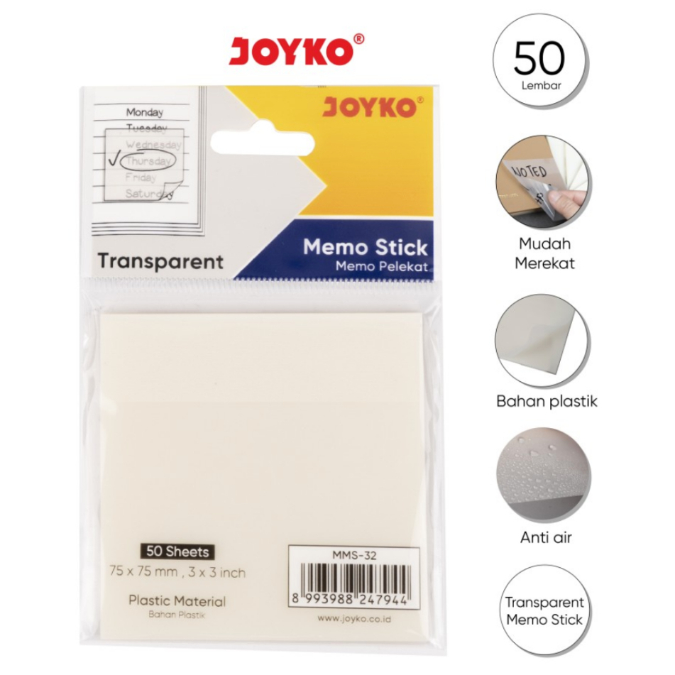 Jual MEMO STICK JOYKO TRANSPARAN MMS-32 / Sticky Notes Note Memo Tempel ...