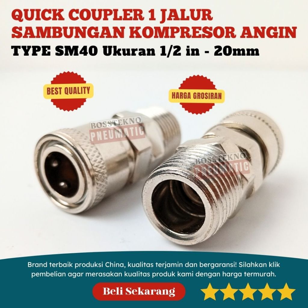 Jual QUICK COUPLER KOMPRESOR ANGIN SM40 1/2 in 20mm 1 JALUR | Shopee ...