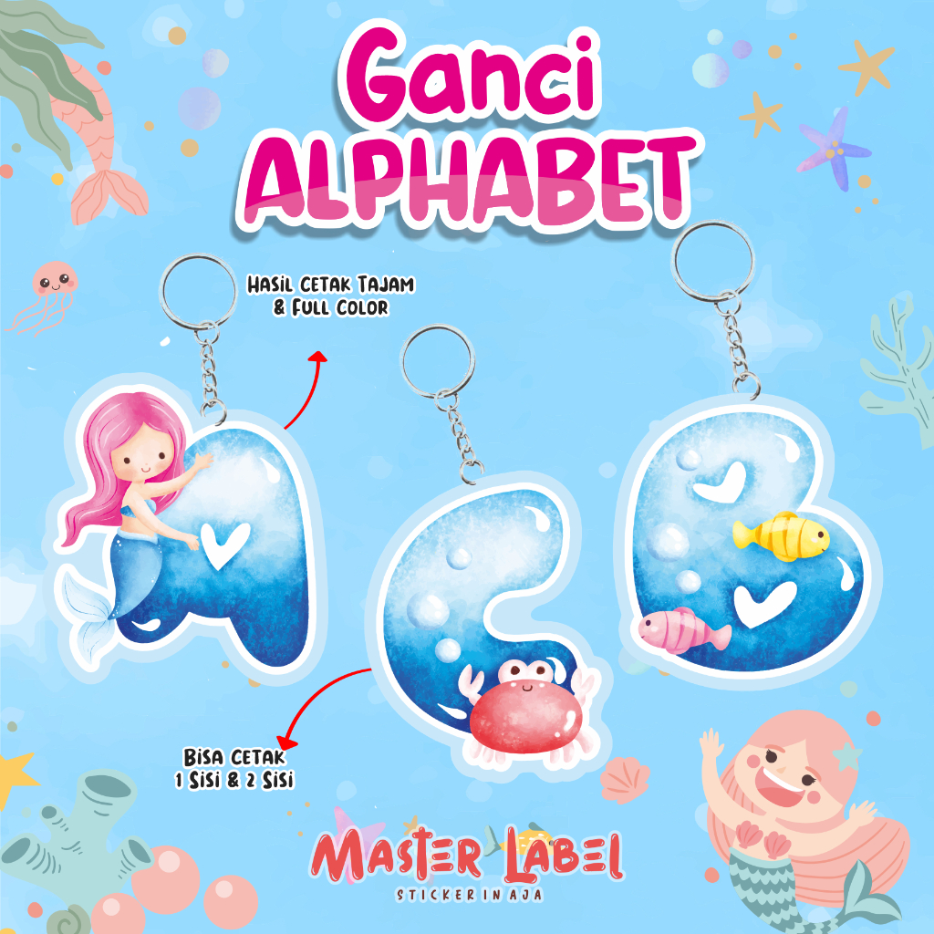 Jual READY STOK !! GANCI ALPHABET Tema MERMAID, Gantungan Kunci ...