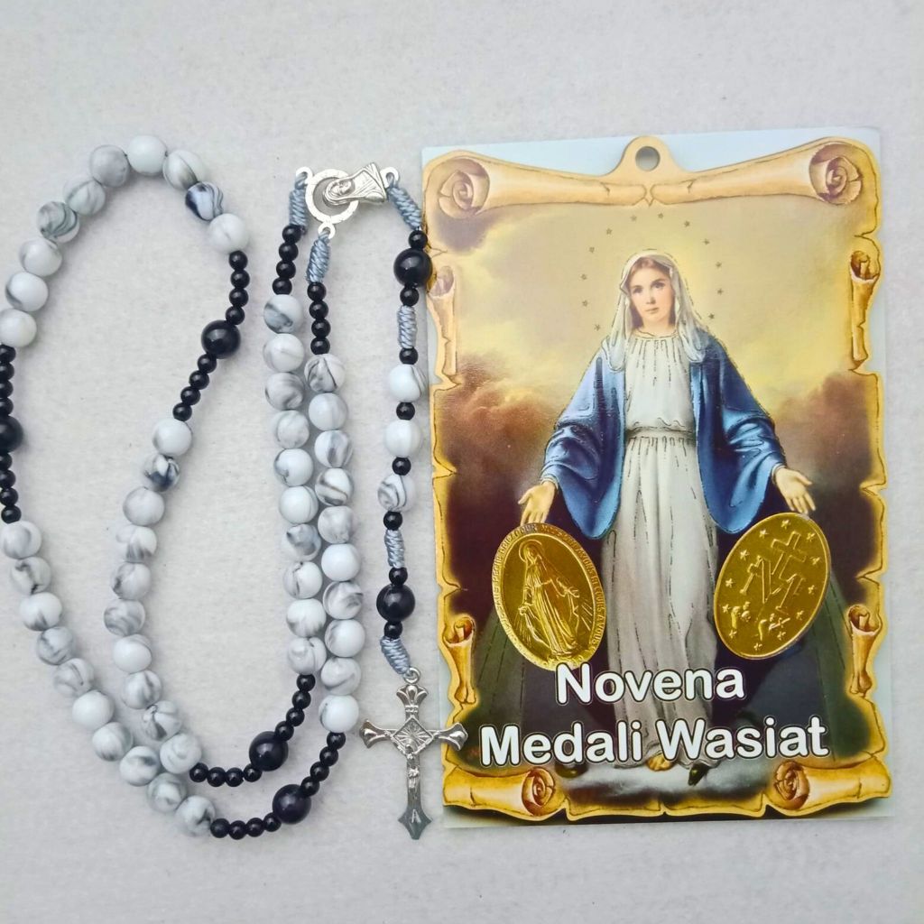 Jual PAKET DOA NOVENA MEDALI WASIAT MARIA - KALUNG ROSARIO MARMER PUTIH VARIASI SOUVENIR ...