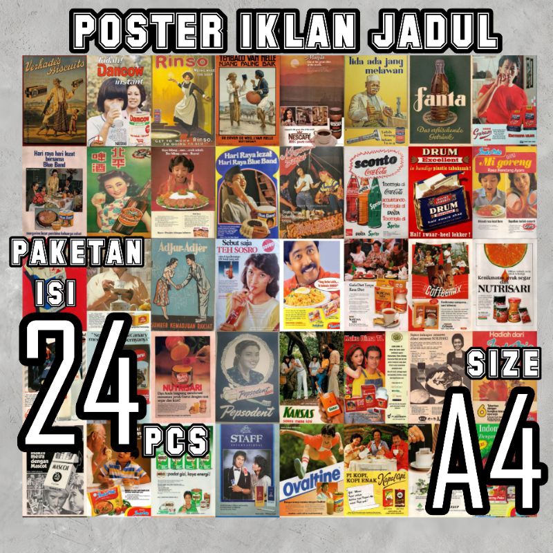 Jual poster iklan jadul size a4 paket isi 24pcs | Shopee Indonesia