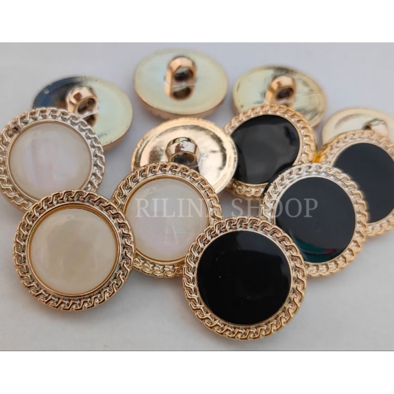 Jual 12 PCS KANCING DATAR MUTIARA Besar Kancing Hias Hitam Gold 32L 21 ...