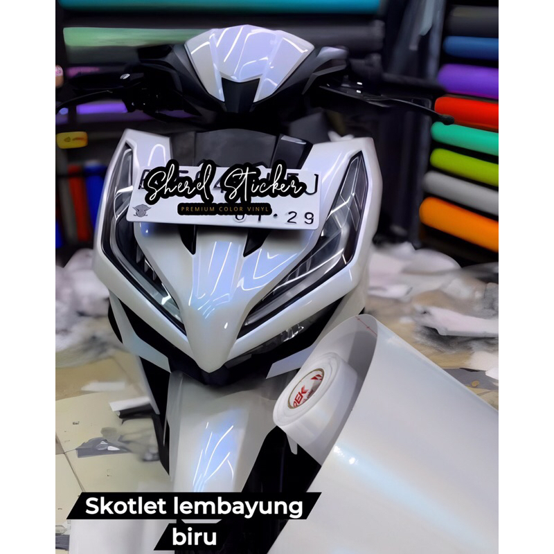 Jual skotlet motor putih lembayung biru sticker scotlite lembayung biru ...