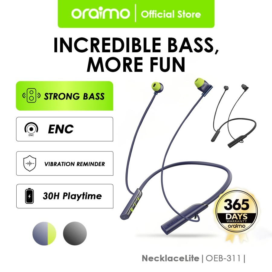Jual Oraimo Bluetooth Wireless Neckband Headset Necklace Lite 30h OEB ...