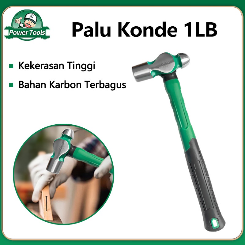 Jual ISKU Palu Konde 1LB Gagang Karet Fiber Hammer/ Ball Pein Hammer ...