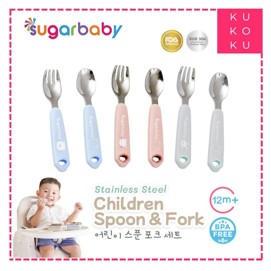 Jual Sugar Baby Spoon and Fork - Sendok Garpu makan bayi anak stainless ...