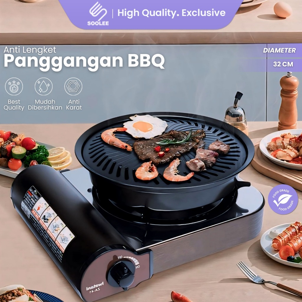 Jual SOOLEE Panggangan Teflon BBQ Grill Plate 32 cm - Anti-Lengket dan Ideal untuk Barbecue di ...