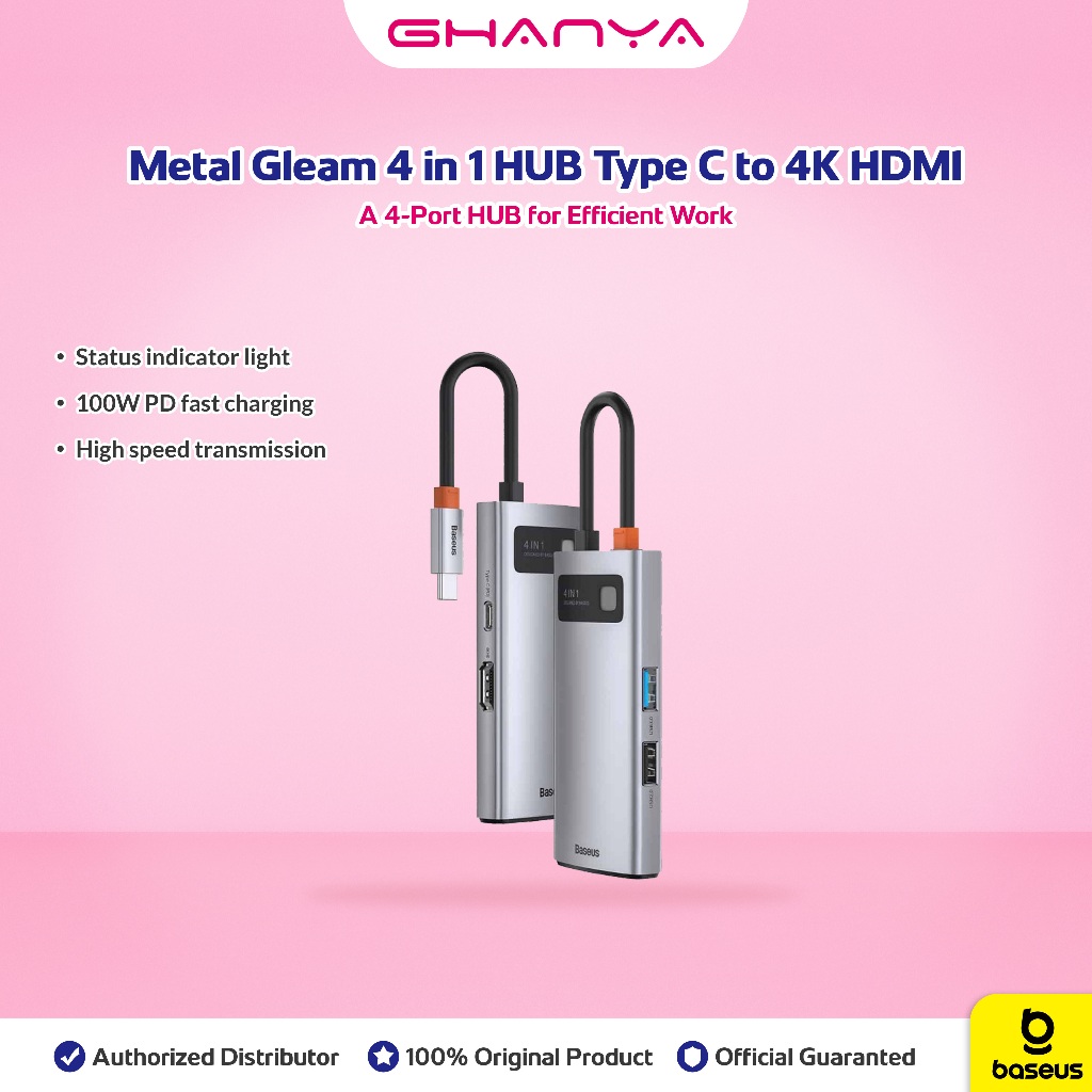 Jual Baseus Metal Gleam 4 in 1 HUB Type C to 4K HDMI USB 3.0 100W ...