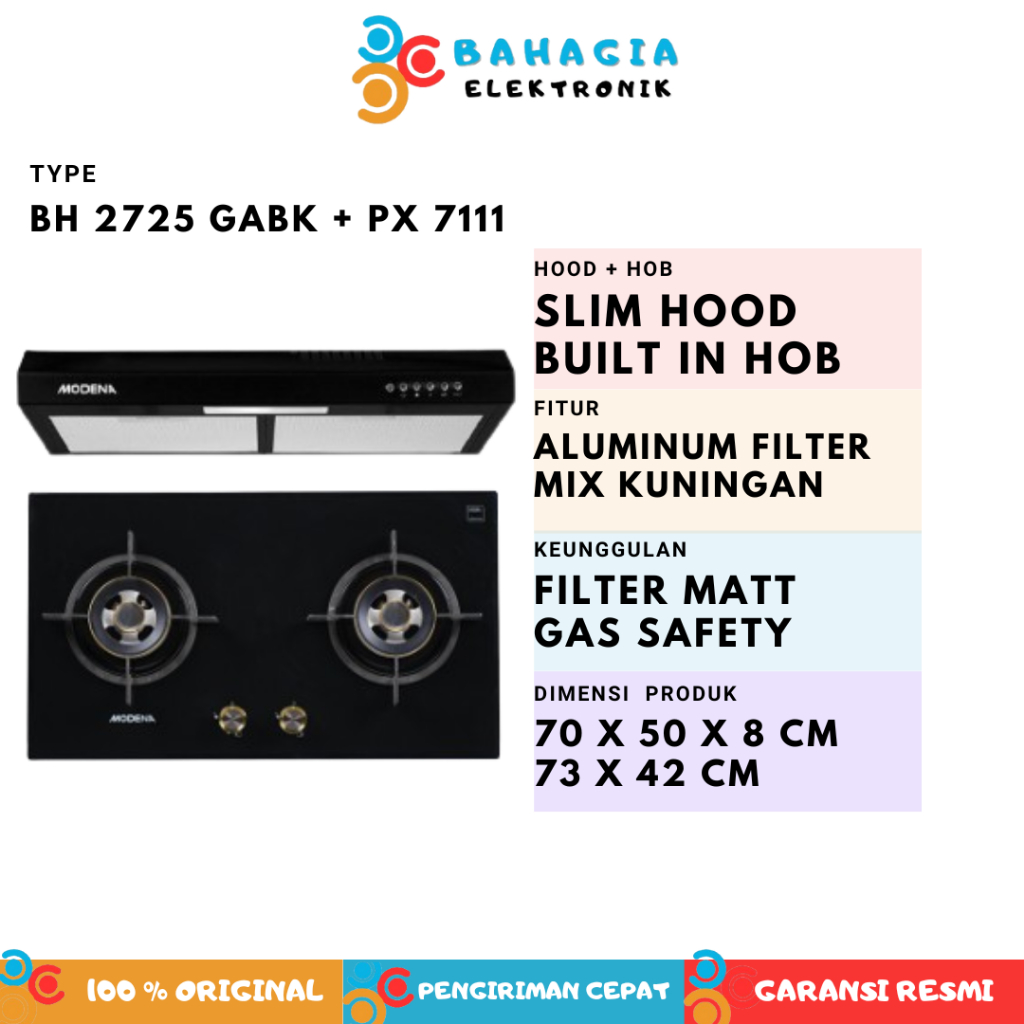 Jual Paket hemat kompor Modena BH 2725 GABK + cookerhood Modena PX 7111 ...