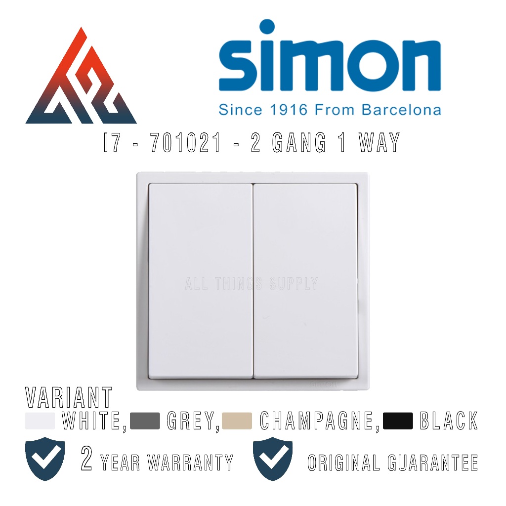 Jual Simon I7 Saklar Lampu Seri 2 Gang 1 Way Double - 701021 | Shopee ...