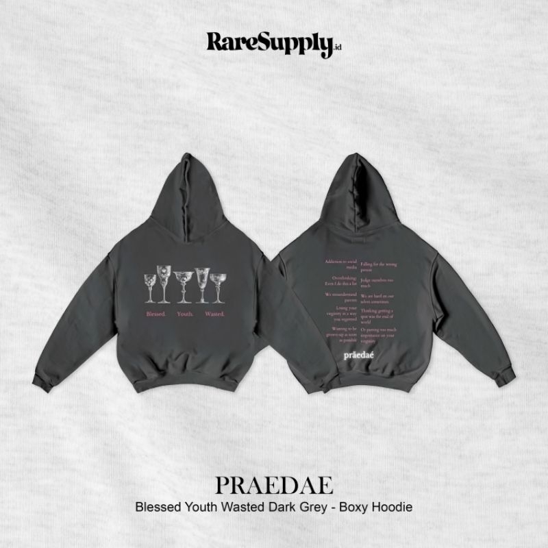 Jual PRAEDAE Blessed Youth Wasted Dark Grey Boxy Hoodie ORIGINAL ...