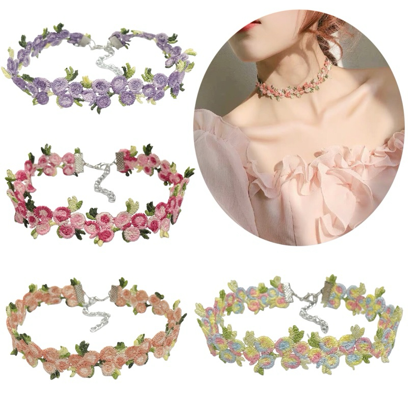 Jual Orchid Flower Flower Lace Choker Necklace Embroidery Kalung Renda ...