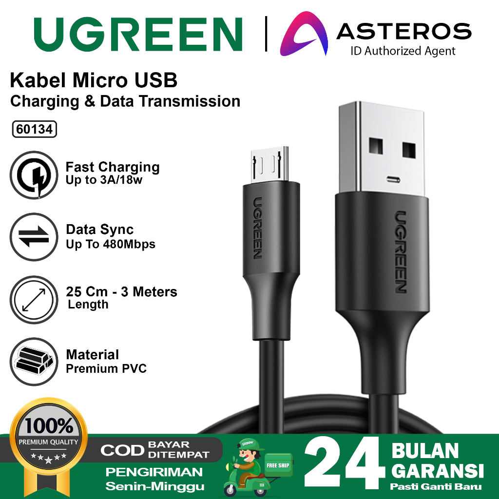 Jual UGREEN Kabel Data Micro USB Fast Charging 2A Max 18W PVC | Shopee ...