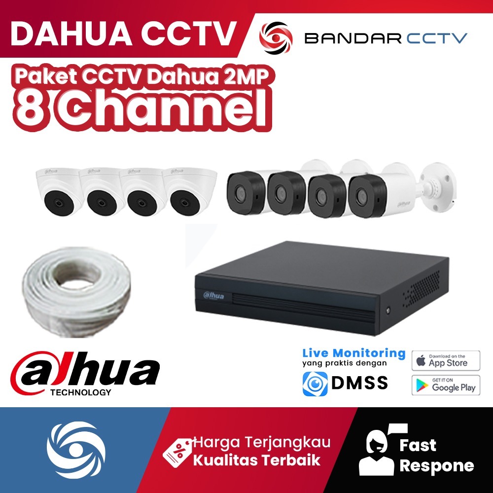 Jual PAKET PASANG CCTV DAHUA 2MP 8 CHANNEL | Shopee Indonesia