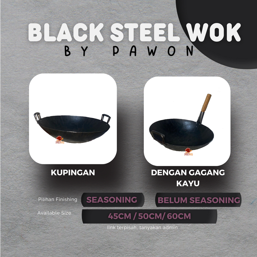 Jual WOK BAJA HITAM BLACK STEEL 50CM | 45CM KUPINGAN DAN GAGANG ...