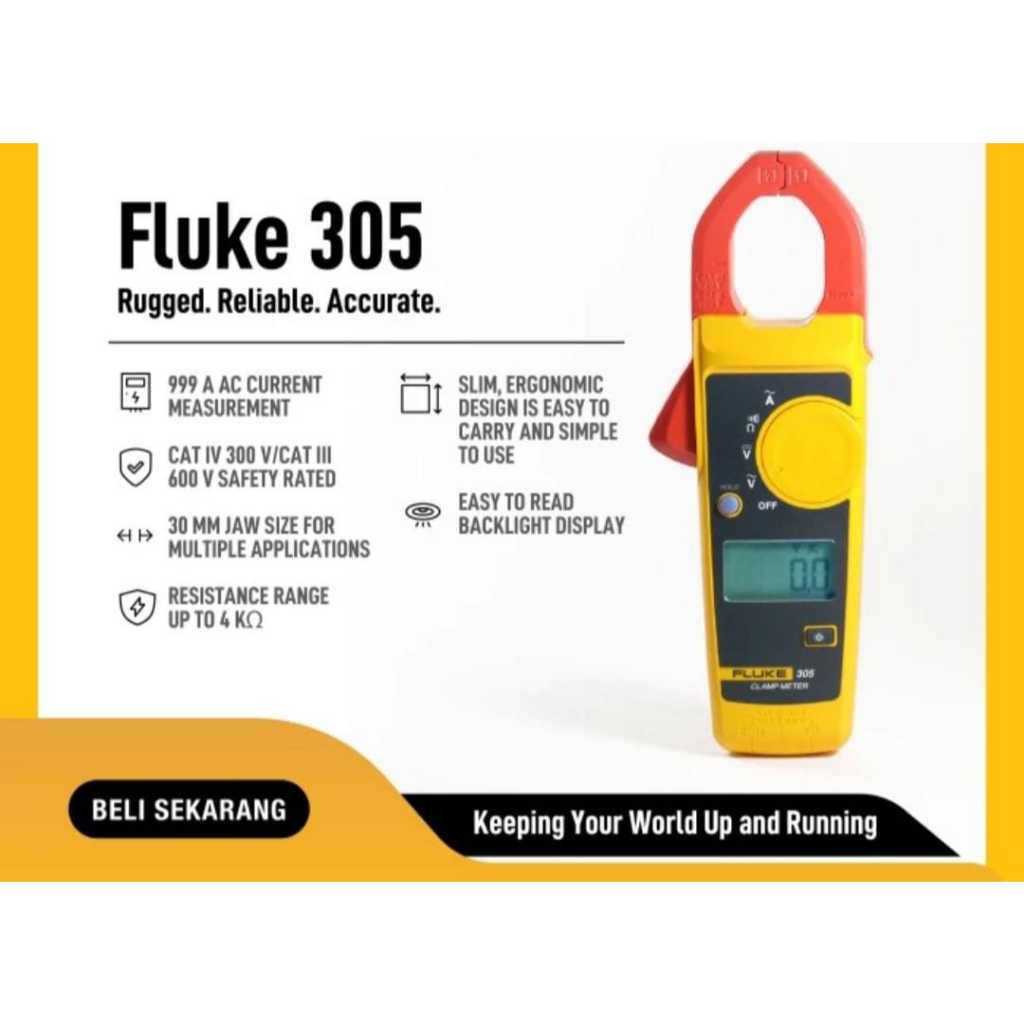 Jual FLUKE 305 Clamp Meter 1000A AC Current Measurement ORIGINAL Plus ...