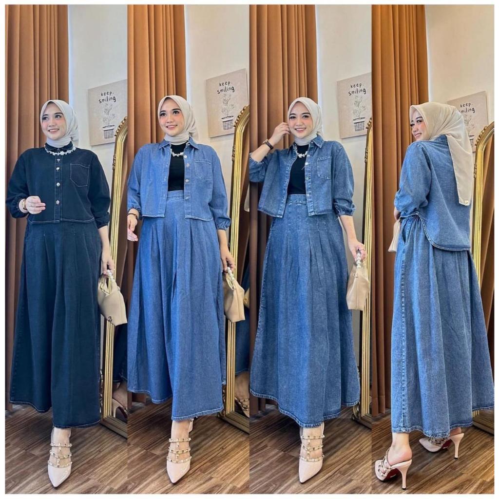 Jual VALESKA SET ATASAN&ROK PANJANG BAHAN JEANS DENIM PREMIUM | Shopee ...