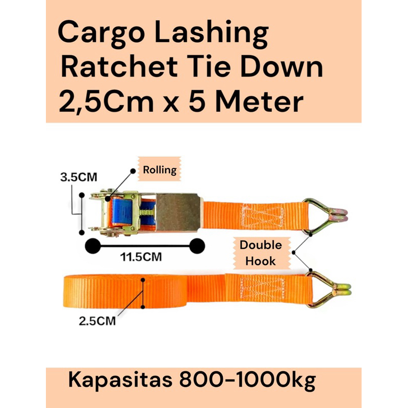 Jual Webbing Cargo Lashing Belt Ratchet Tie Down Trackbelt 1 Ton 5M ...