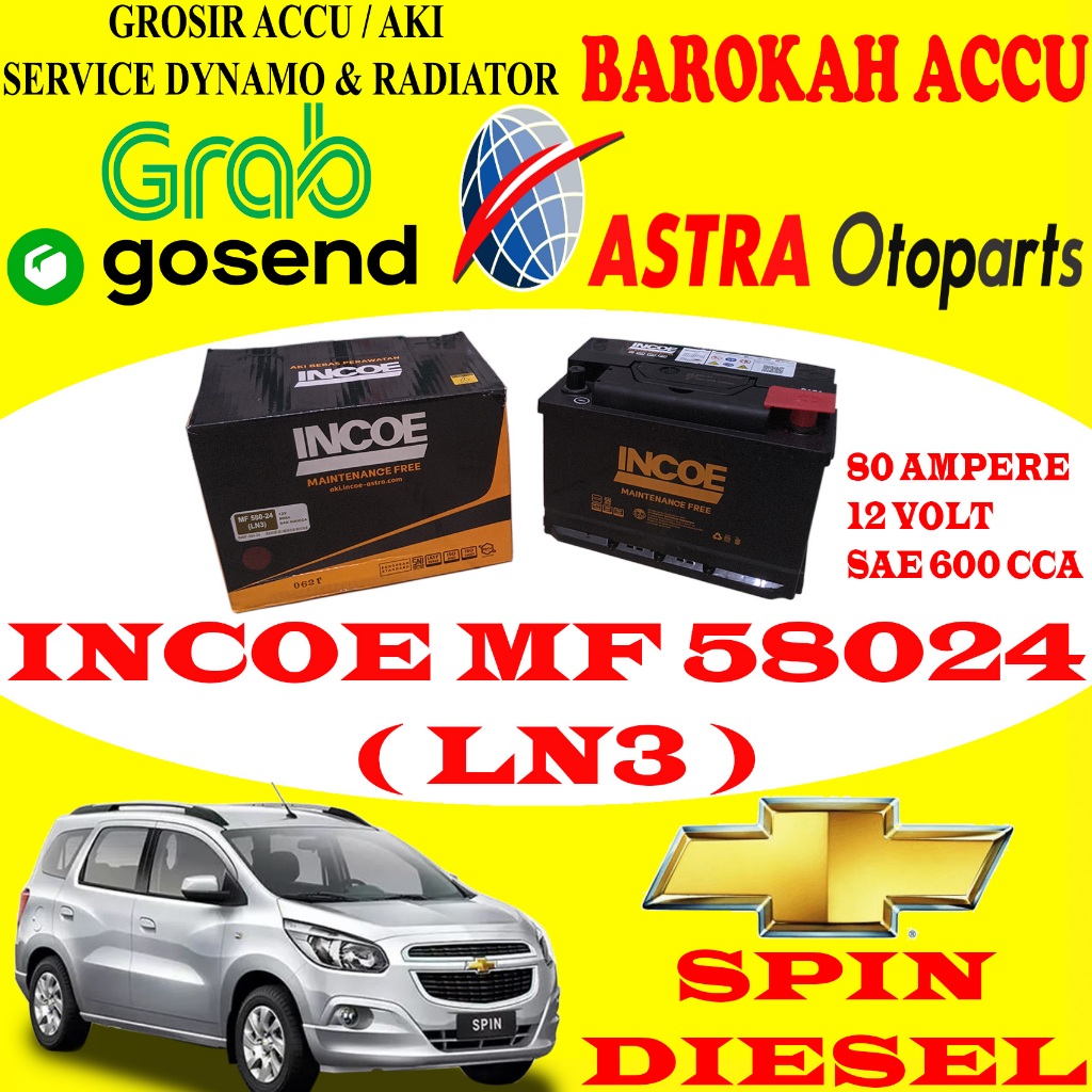 Jual AKI MOBIL CHEVROLET SPIN DIESEL INCOE MF 58024 , 580-24 / LN3 , 80 AH ASTRA OTOPARTS ...