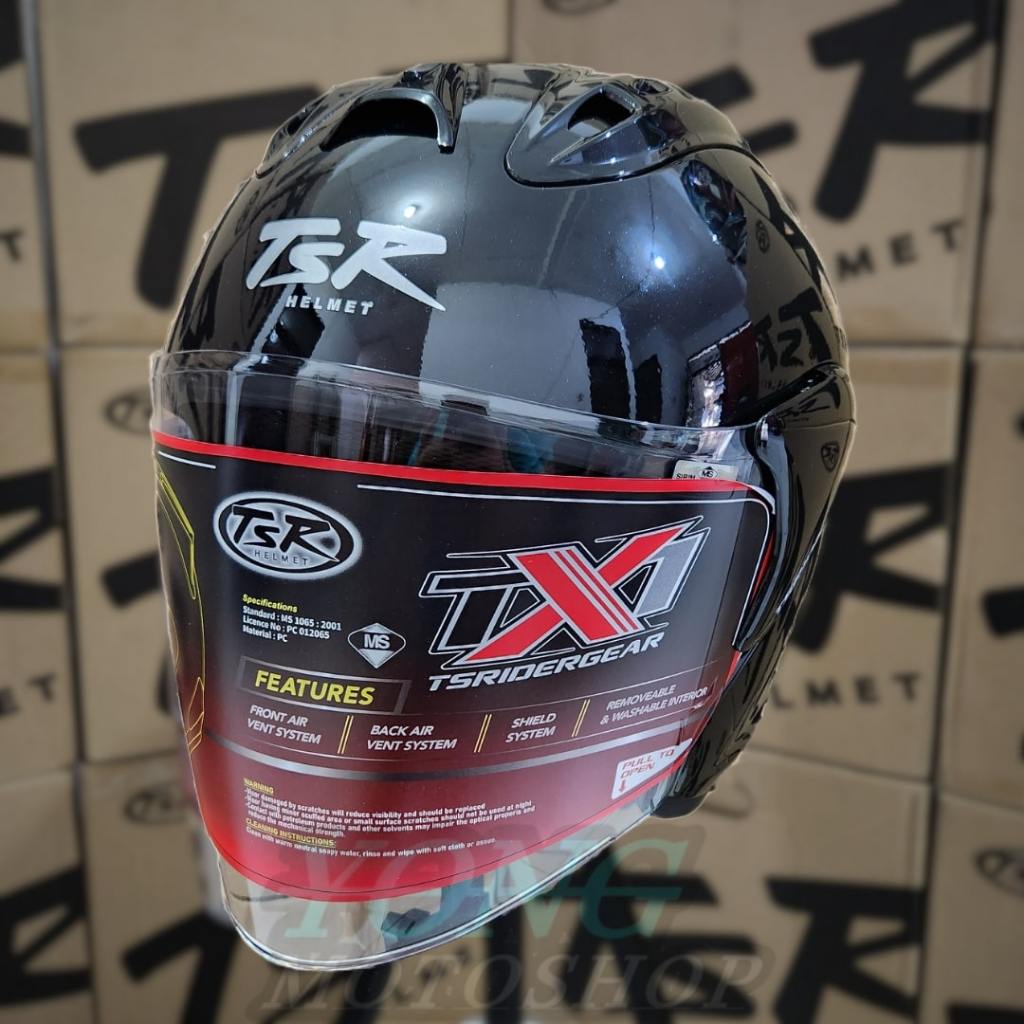 Jual Helm TSR TX1 Hitam Glass Black Original Half Face TSR Helmet TSR ...