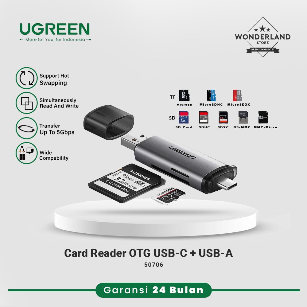 Jual Ugreen Card Reader OTG USB-C USB A 3.0 to Micro SD / TF Card 2in1 ...