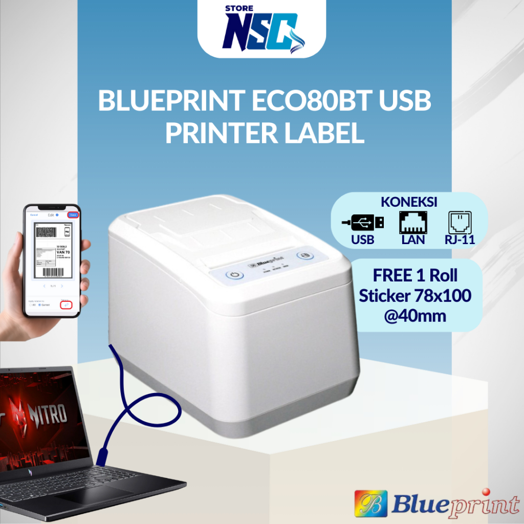 Jual BLUEPRINT ECO80BT USB + BLUETOOTH DESKTOP THERMAL LABEL PRINTER BP ...