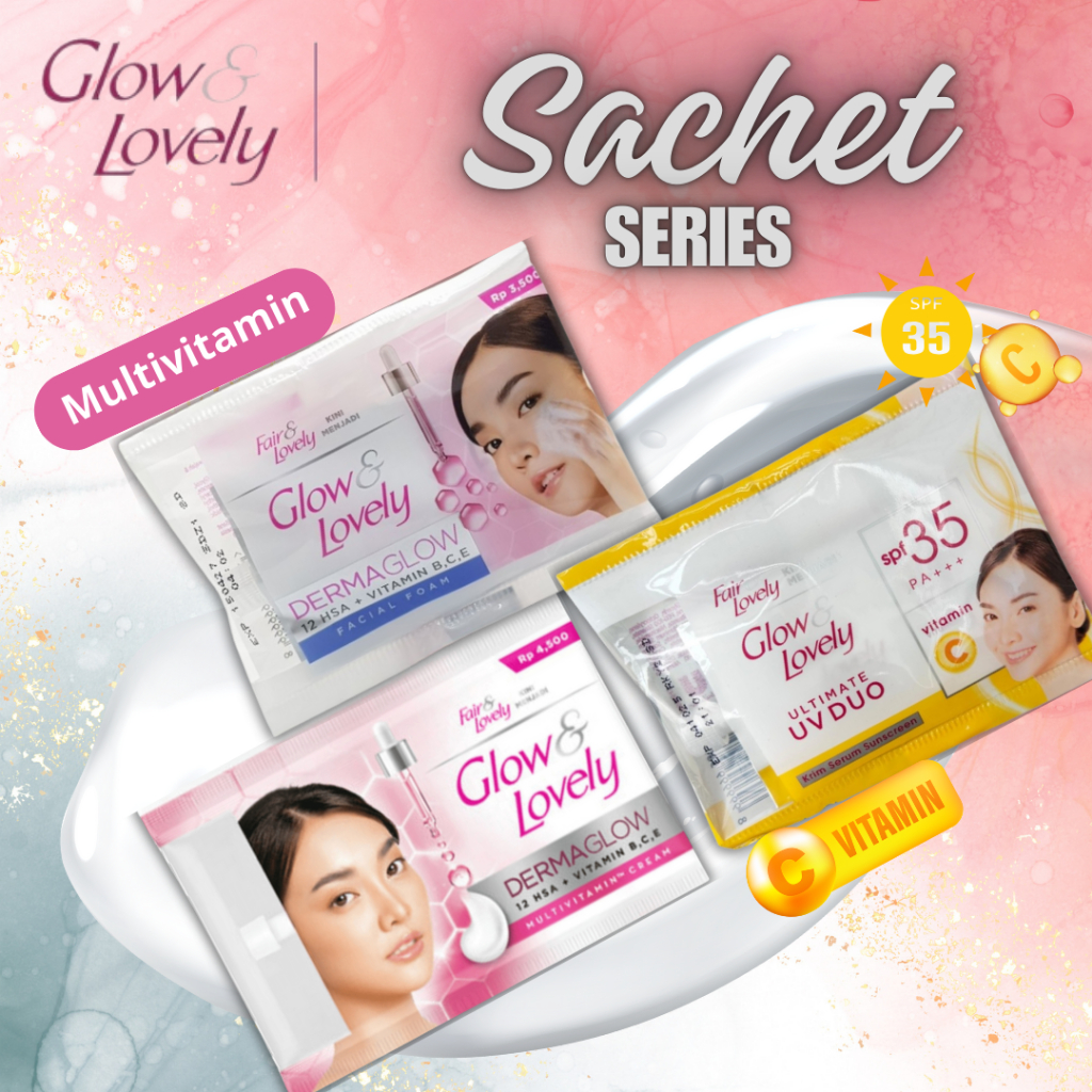 Jual Glow & Lovely Sachet Series | Derma Glow Cream & Face Wash | Sunsscreen UV Duo | Fair ...