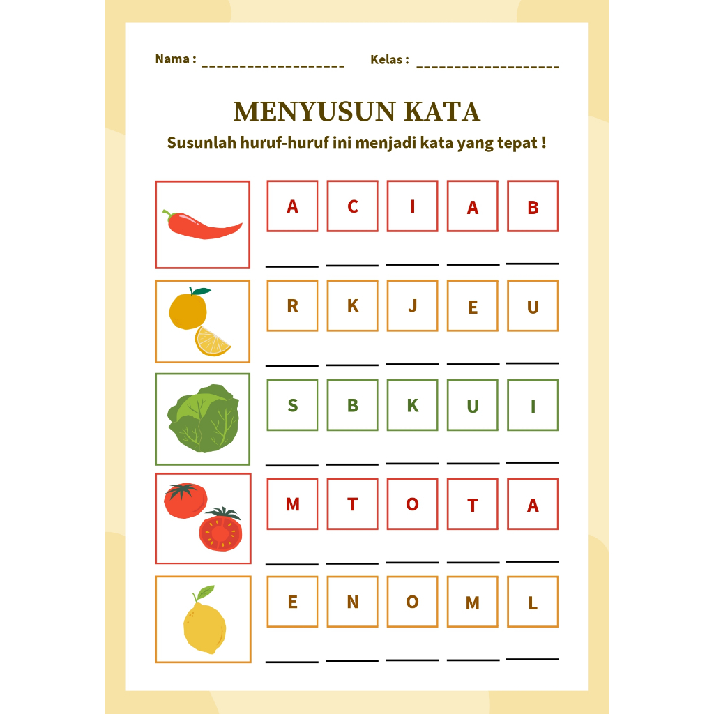 Jual Kertas Mewarnai Edukasi Anak Menyusun Kata Buah A4 Premium Paper ...