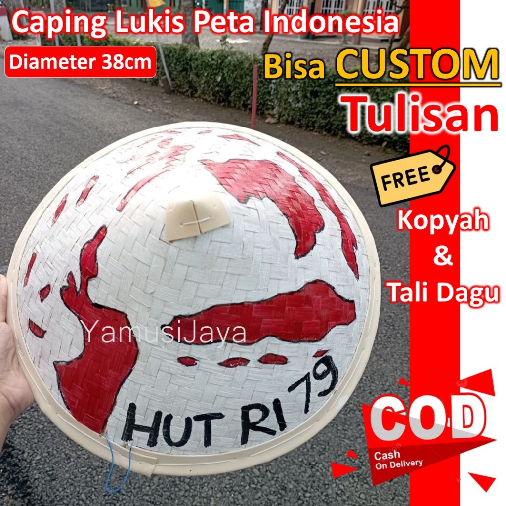 Jual Topi Caping Bambu, Caping Lukis Tema Peta Indonesia FREE Tali Dagu | Shopee Indonesia