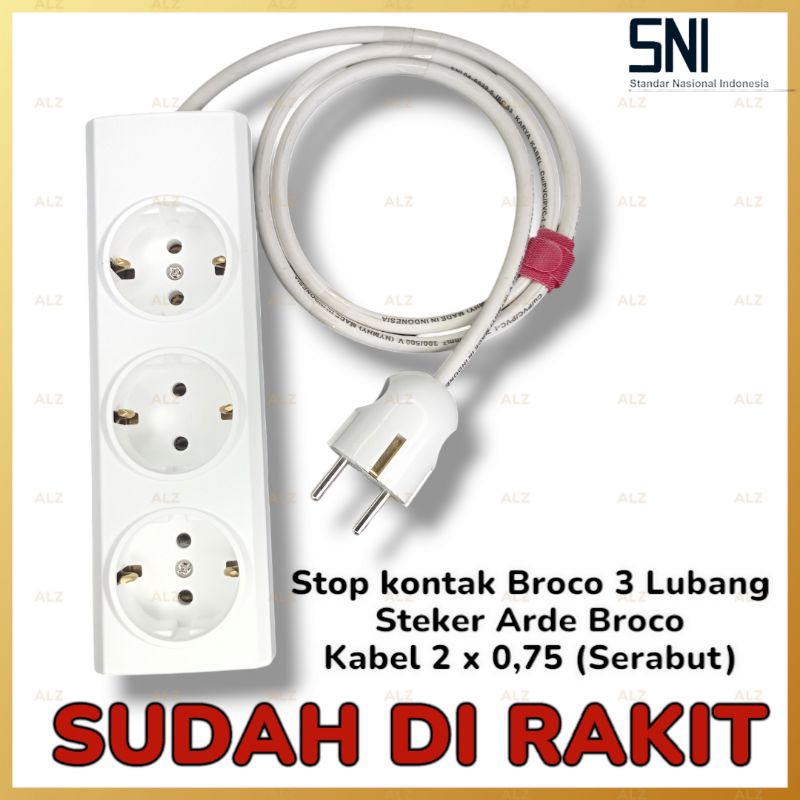 Jual Stop kontak Broco + Kabel 2 x 0,75 (serabut)+ Steker Broco ...