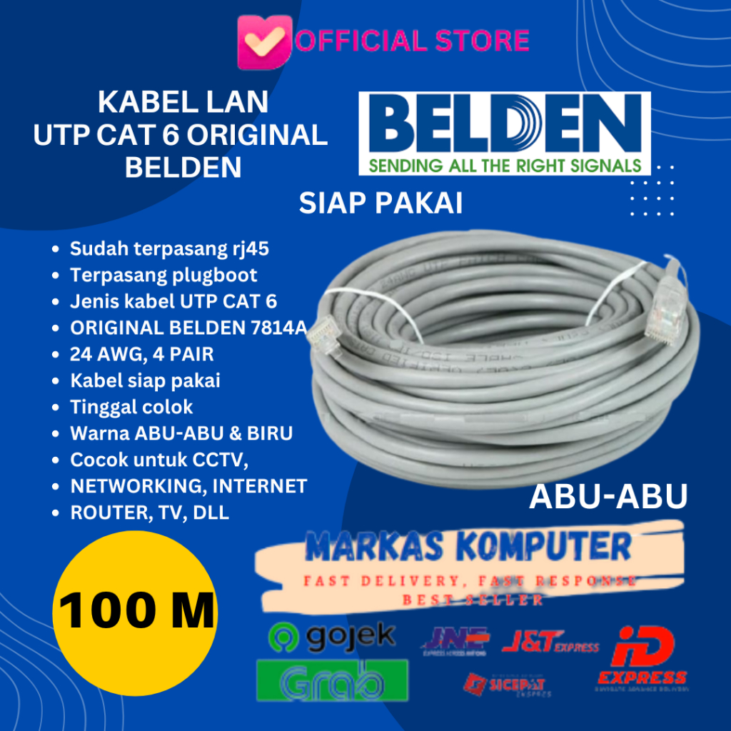 Jual Kabel LAN UTP Belden Cat 6 100M - Cat6 Belden Original Siap Pakai ...