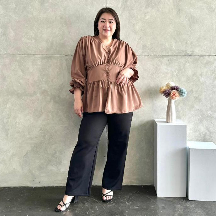 Jual Madame Bigsize Code 2049 Romania Blouse Peplum Jumbo | Shopee Indonesia