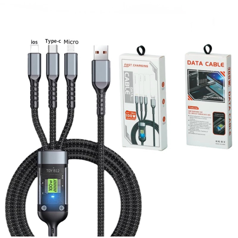 Jual Kabel Data 3 in 1 Fast Charging 100W Micro USB - Type C - Lightning Cable 3in1 Fast Charger ...