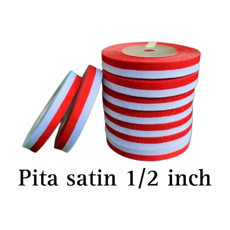 Jual Pita Satin Merah Putih 0,5 Inch / Pita Merah Putih 1,27 Cm ...