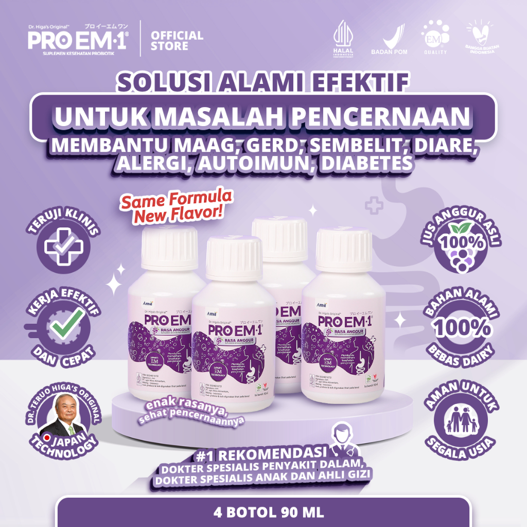 Jual Probiotik PROEM1 Rasa Anggur |Anak |Dewasa Bundling 4 Botol 90ml ...