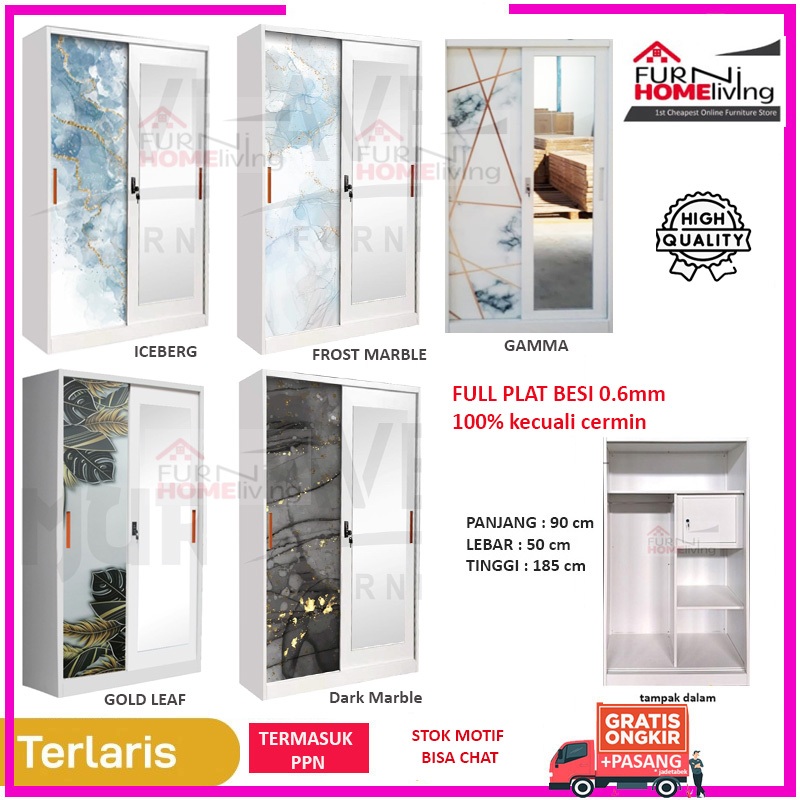 Jual Lemari Pakaian Besi Sliding 2 Pintu Anti Air Rayap Jamur VIRGINIA 90 SL | Shopee Indonesia