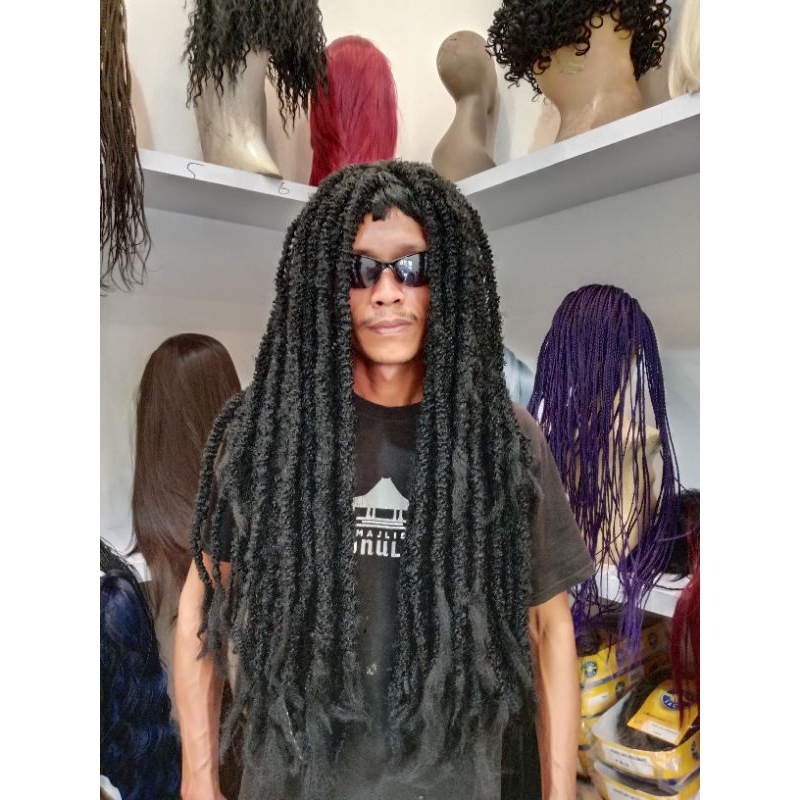Jual wig rambut gimbal gaya bob marley gaya rege wig kepang ulir lace ...