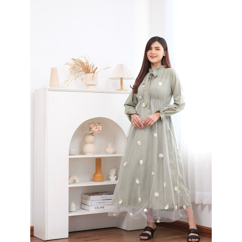 Jual [ Senchi ] - Mitsu Flower Embroidery Tulle Dress / Dress Tile ...