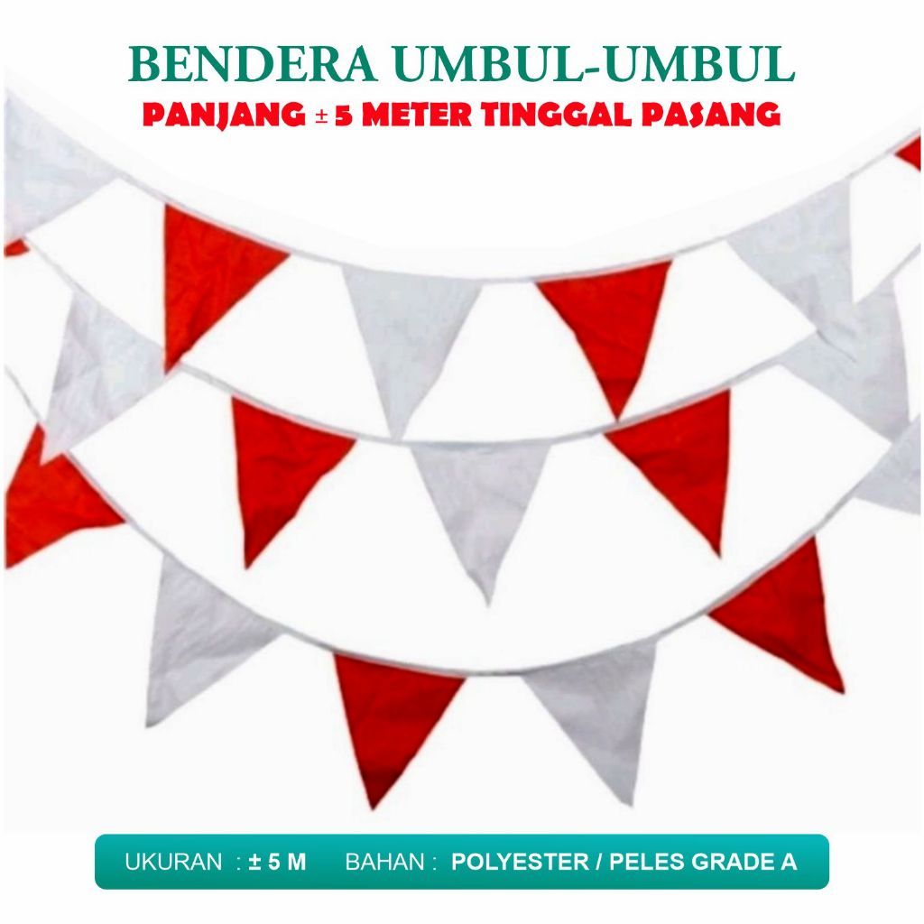 Jual Bendera Segitiga Renteng Merah Putih & Warna Warni / Umbul-umbul Merah Putih (± 5 meter ...